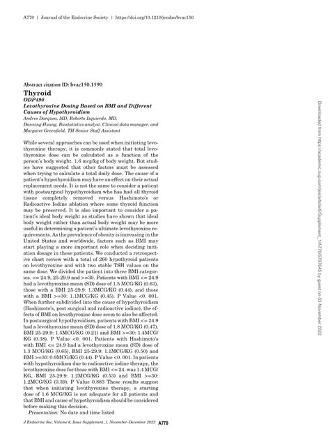 Pdf Odp490 Levothyroxine Dosing Based On Bmi And Different Causes Of Hypothyroidism