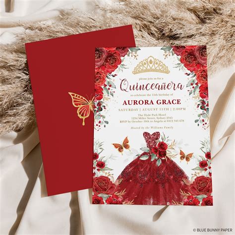 Red Quinceanera Invitation Editable Template Red Roses Mis Quince 15