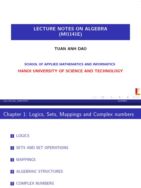 Lecture Notes Algebra Chapter 1 Mi1141 Pdf Logic Proposition