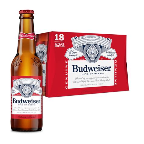 Budweiser American Lager Beer 18 Pack 12 Fl Oz Glass Bottles 5 Abv