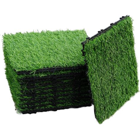 11 Pcs Artificial Grass Interlocking Floor Decking Tiles Outdoor Garden
