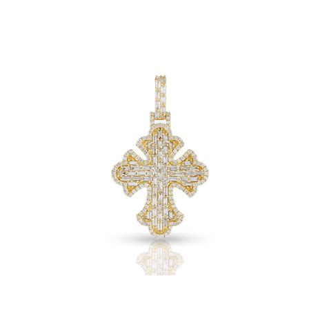 14k Yellow Gold Baguette Diamond Cross Pendant