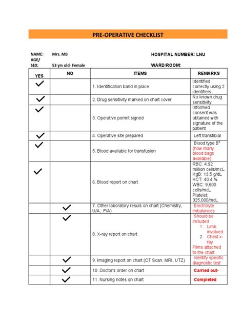 Pre Op Checklist Pdf Pre Op Checklist Pdf