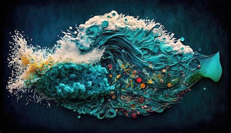 바다의 플라스틱 오염에 대한 이 추상적 표현은 인간 활동이 해양 생태계에 미치는 파괴적인 영향을 보여줍니다 프리미엄 사진