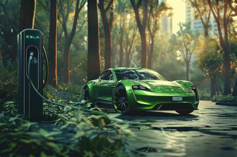 Electric Car Concept In Green Environment Concept 3d Rendering
