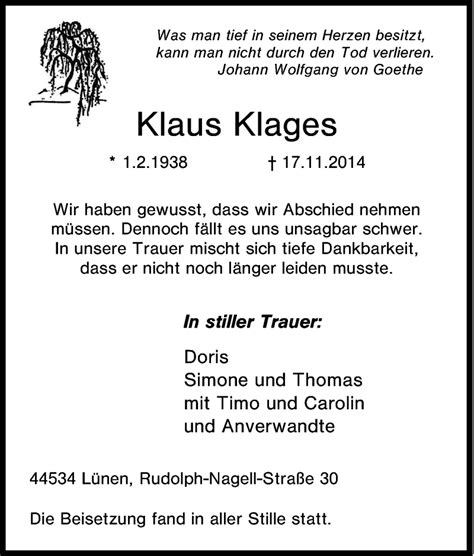 Traueranzeigen Von Klaus Klages Trauer In Nrw De