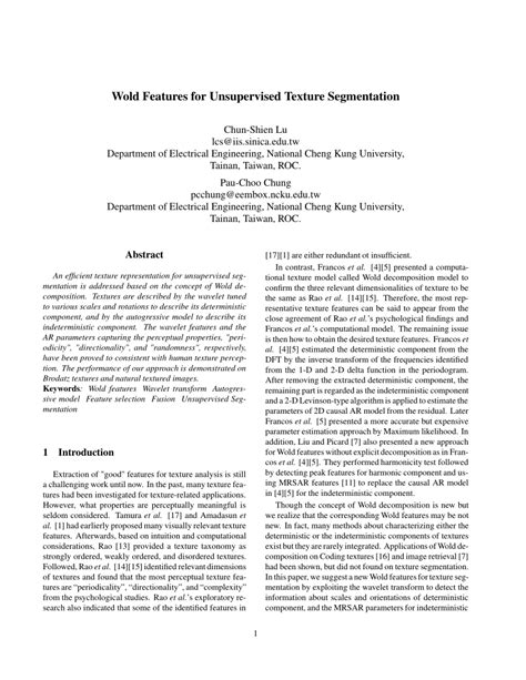 Pdf Wold Features For Unsupervised Texture Segmentation