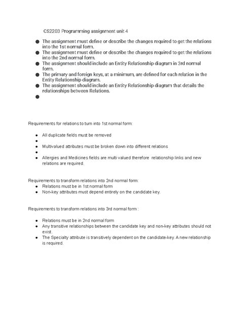 Cs2203 Prog Assignment Unit 4 Normalization Steps And Er Diagrams Studocu