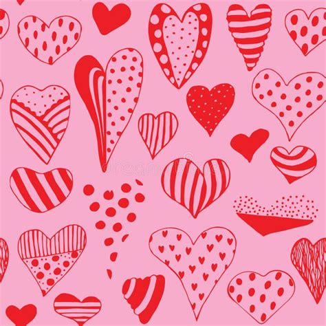Red Hearts On A Light Pink Background Seamless Pattern Cute Hand Drawn Heart Tiny Pink Heart