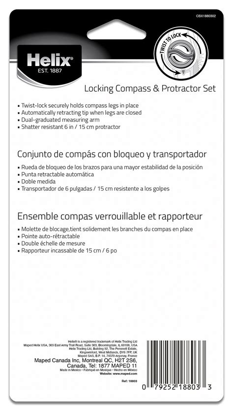 Universal Plastic Locking Compass And Protractor 2 Piece Set Maped
