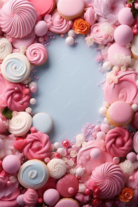 Premium Photo Candy Necklace Candies Frame With Spun Sugar Floss Pastel Ba Frame Decoration