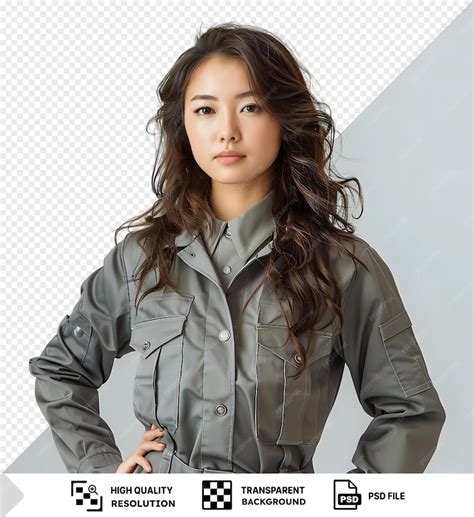 Premium Psd A Young Mongolic Woman In Chemical Engineer Attire Poses Confidently