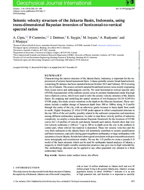Pdf Seismic Velocity Structure Of The Jakarta Basin Indonesia Using