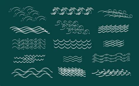 Wave Sea Aqua Flow Line Doodle Set Vector Hand Drawn Sketch Doodle