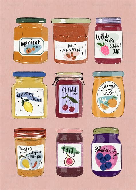 A Painting Of Jars Of Jams On A Pink Background Vector Orange Image