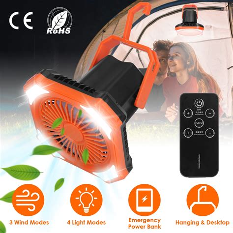 Moclever 3 In 1 Portable Camping Fan 10000mah Battery Powered Camping