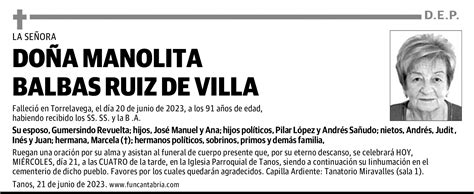 DoÑa Manolita Balbas Ruiz De Villa Esquela El Diario Montañés