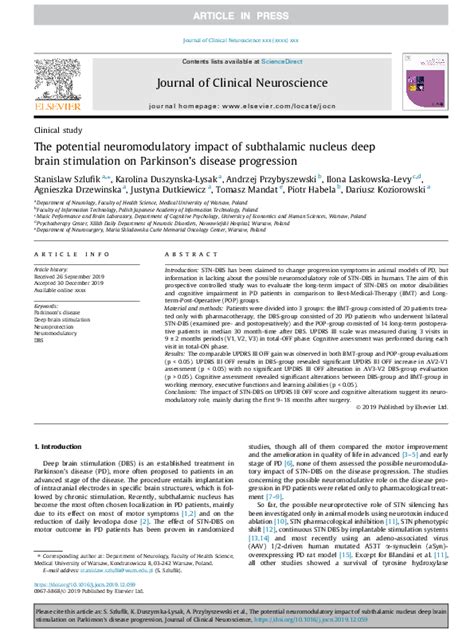 Pdf The Potential Neuromodulatory Impact Of Subthalamic Nucleus Deep Brain Stimulation On