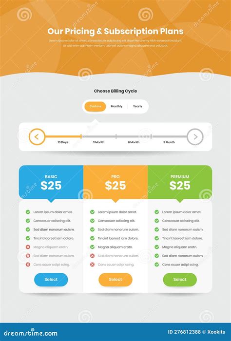 Modern Pricing Table Comparison Business Template Vector Illustration