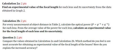 solved calculation 2a 2 pts find an experimental value of
