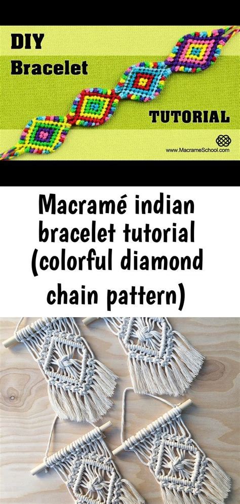Macramé Indian Bracelet Tutorial Colorful Diamond Chain Pattern