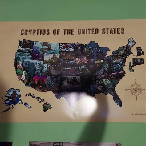 Cryptids Of The United States Map 24x36 Glossy Print Cryptid Wall