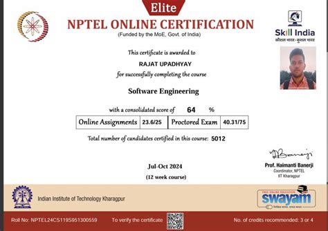 Rajat Upadhyay On Linkedin Achievementunlocked Nptel Softwareengineering Continuouslearning
