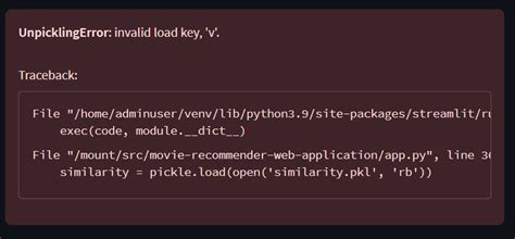 Unpicklingerror Invalid Load Key V In Ml Project Deployed On