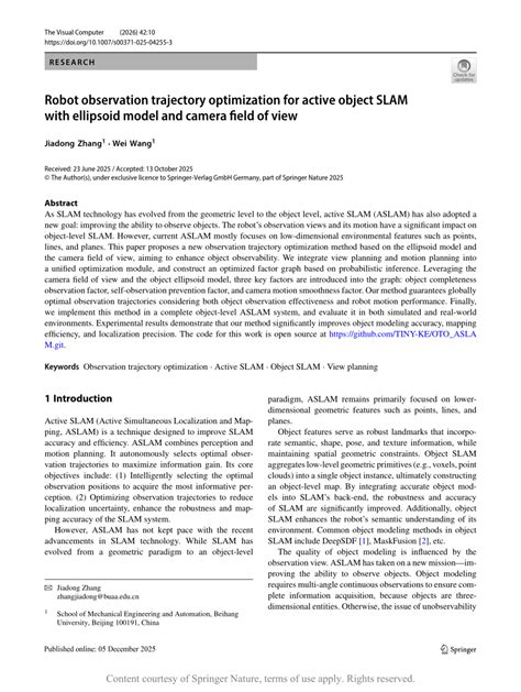 Robot Observation Trajectory Optimization For Active Object Slam With Ellipsoid Model And Camera