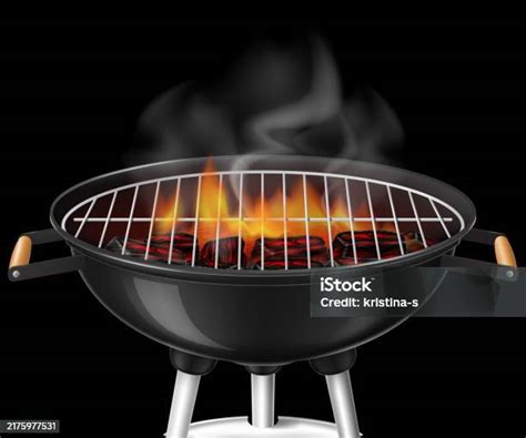 불씨와 불꽃이 있는 블랙 바베큐 그릴 벡터 일러스트 레이 션 바베큐그릴에 대한 스톡 벡터 아트 및 기타 이미지 바베큐그릴 굽기 바비큐 Istock