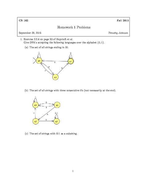 Dfa Good Questions For Practice Cs 162 Fall 2015 Homework 1 Problems September 29 2015
