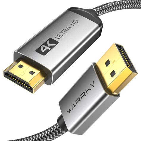 Warrky 4k Displayport To Hdmi Cable [uhd Metal Case Nylon Cable] 6ft