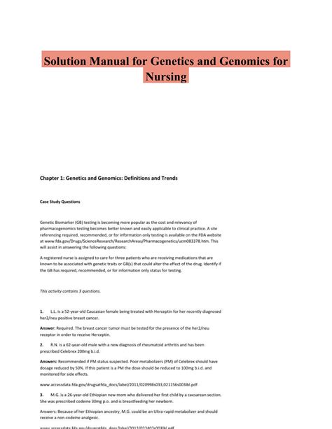 Solution Manual For Genetics And Genomics For Nursing Textbook Guides