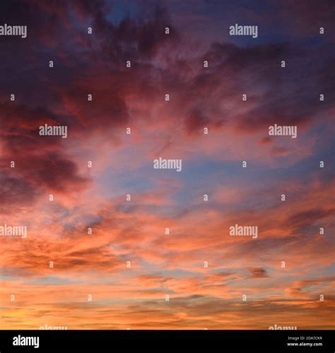 Beautiful Multi Colored Sunset Square View Full Frame Cloudy Sky