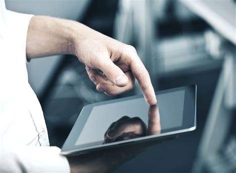 Premium Photo Businessman Hand Touching Touch Pad