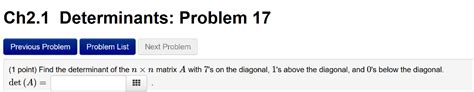 solved ch2 1 determinants problem 17 previous problem