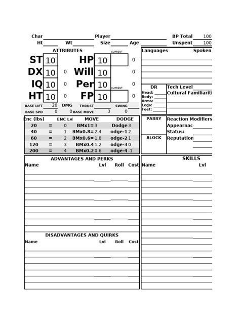 Template Character Sheet Pdf Entertainment Game Rules