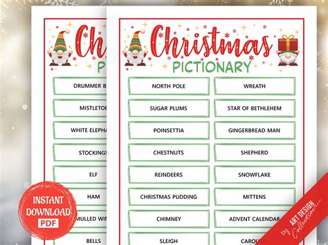 Christmas Carol Pictionary Printables