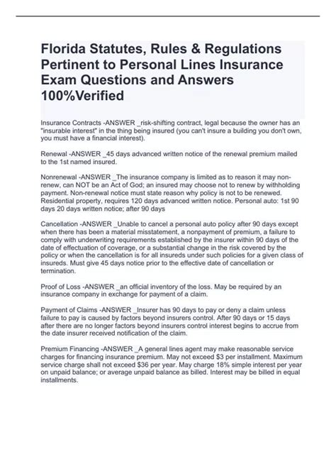 Florida Statutes Rules And Regulations Pertinent To Personal Lines