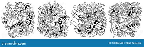 Serie Di Disegni Per Doodle Vignette Sui Vettori Della Spagna Illustrazione Vettoriale
