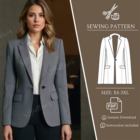 Classic Blazer Sewing Pattern Buttons Jacket Jacket Pockets Blazer Sewing Pattern Women Pdf