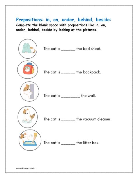 Preposition Worksheet Class 1