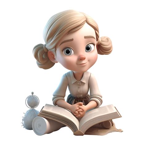 Premium Ai Image 3d Rendering Of A Cute Cartoon Girl Reading A Book