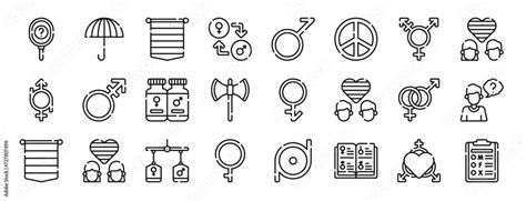 Set Of 24 Outline Web Gender Identity Icons Such As Mirror Umbrella