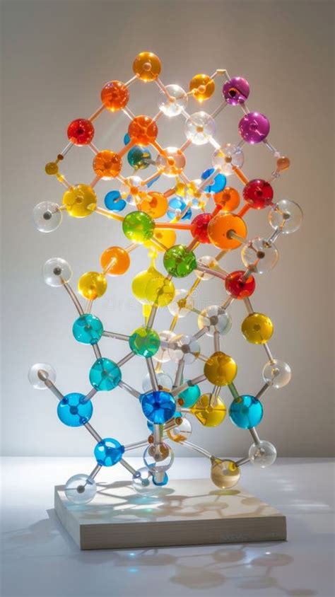 Vibrant Molecular Structure Model Sits On A White Tabletop Depicting