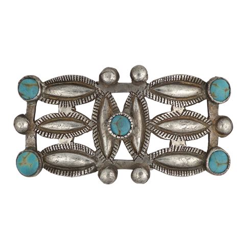 Navajo Silver Brooch With Five Hubbell Glass Cabochons C 1910