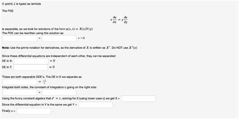 solved 1 point i is typed as lambda the pde du du дх ду is