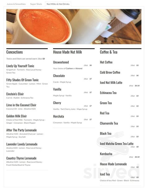 Juice Lab Menu In Denton Texas Usa
