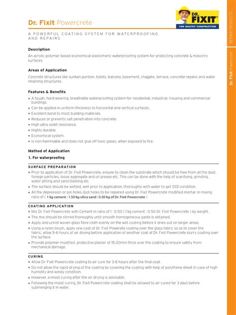 Powercrete Tds Pdf Mortar Masonry Concrete