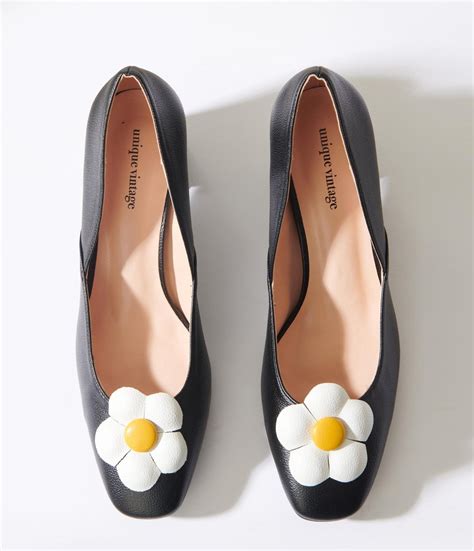Unique Vintage Black Daisy Pumps 39 Black Daisy Heels Outfit Black